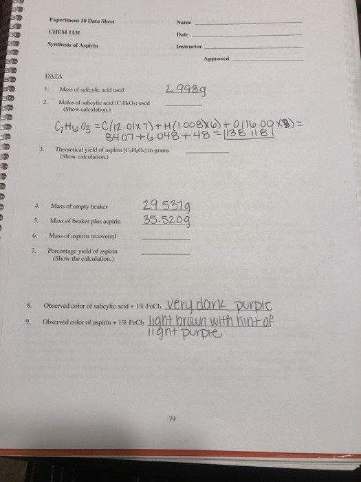 Solved EXPERIMENT 10 - SYNTHESIS OF ASPIRIN OBJECTIVE You | Chegg.com