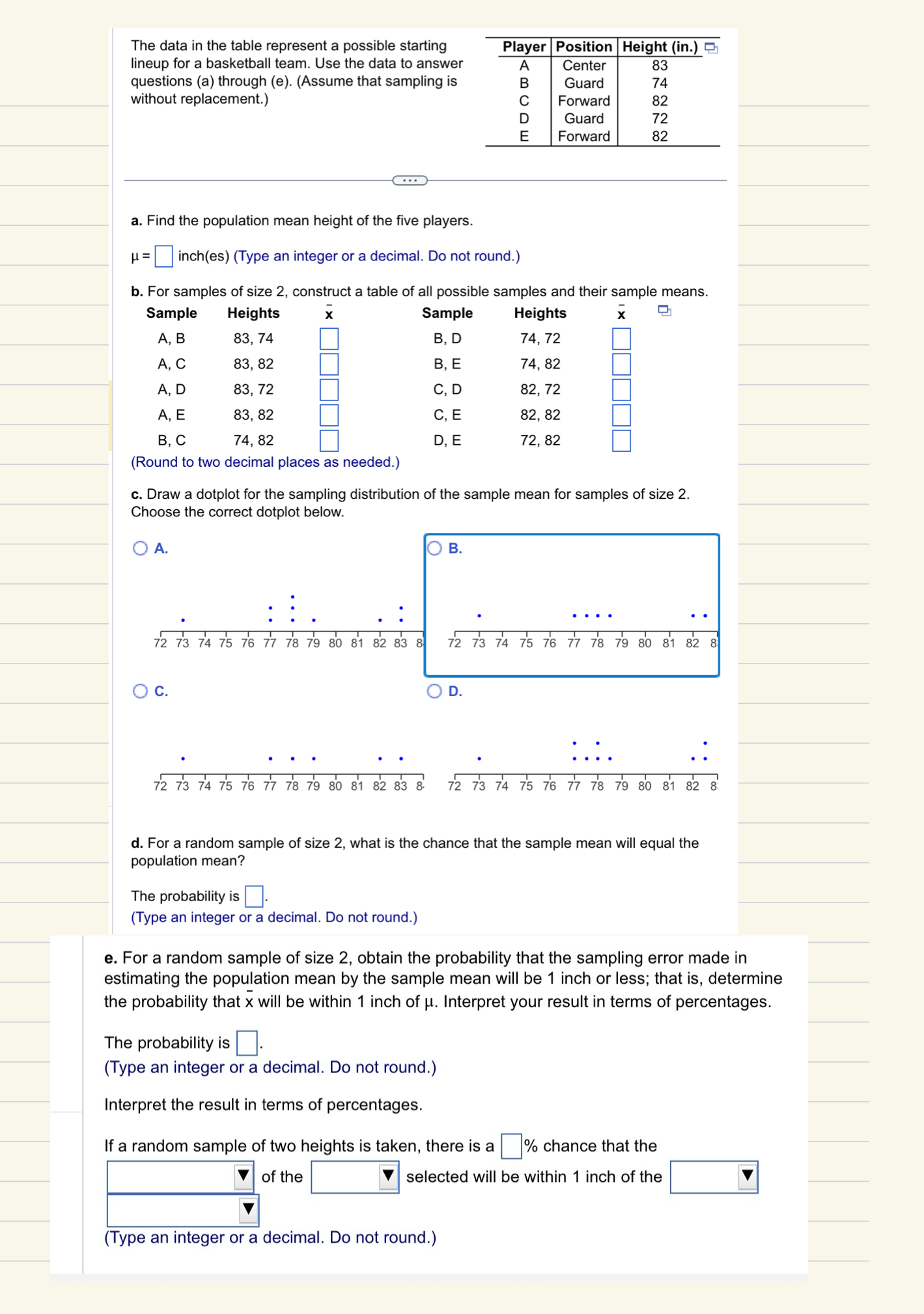 e. ﻿For a random sample of size 2 , ﻿obtain the | Chegg.com