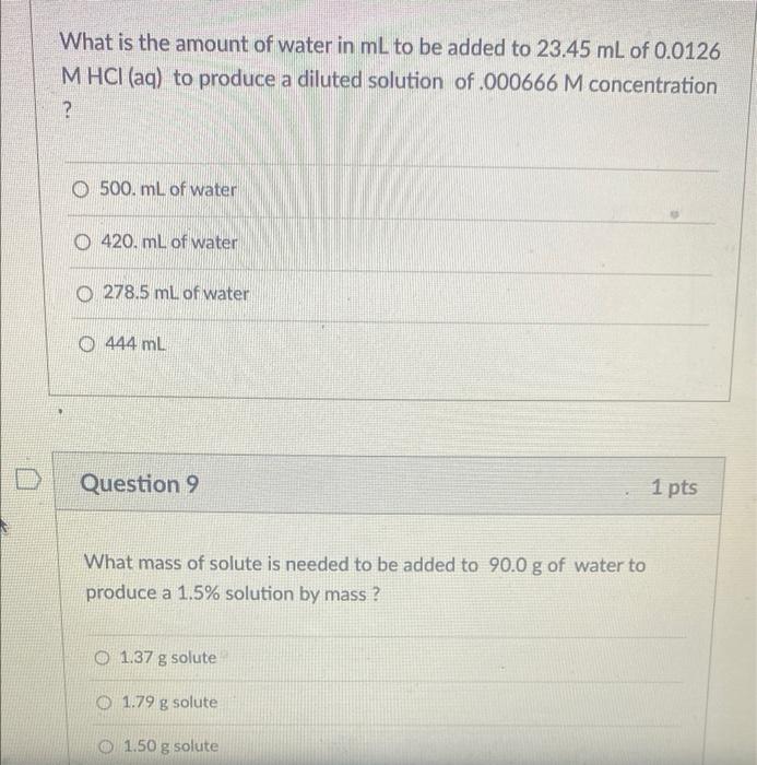 Solved What is the amount of water in mL to be added to | Chegg.com