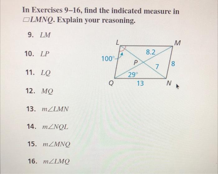 Solved In Exercises 9-16, find the indicated measure in | Chegg.com