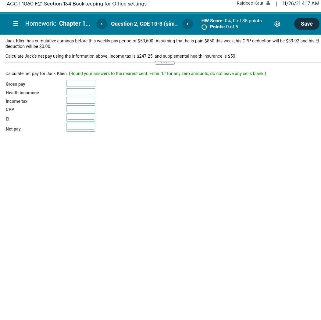 Solved ACCT 1060 F21 Section 184 Bookkeeping for Office | Chegg.com