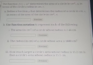 Solved The function f(r)=πr2 ﻿determines the area of a | Chegg.com
