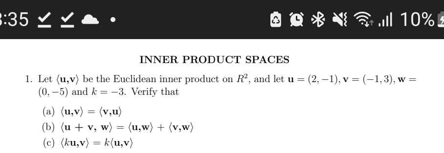 Solved 1. Let u,v be the Euclidean inner product on R2, | Chegg.com