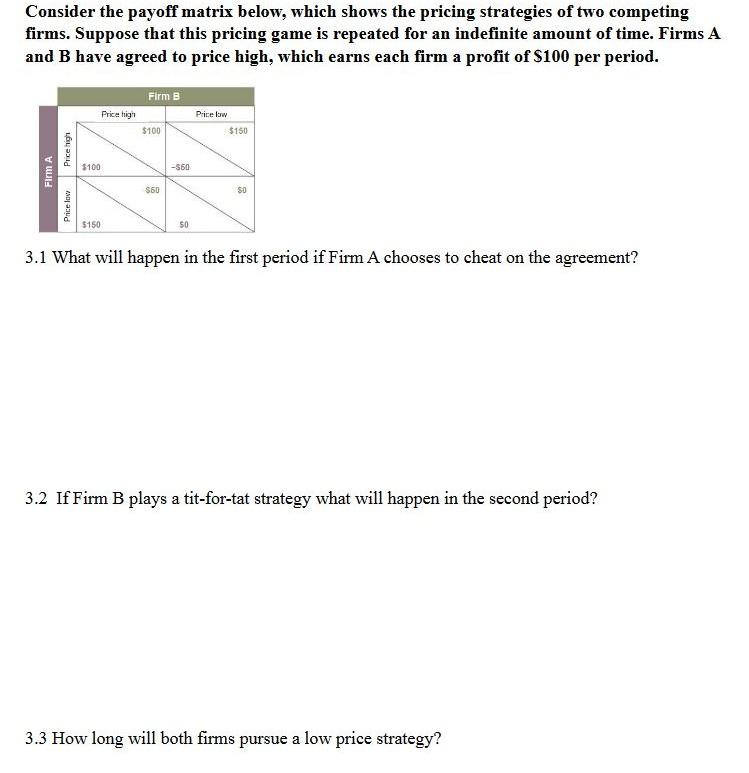 Solved Consider the payoff matrix below, which shows the | Chegg.com