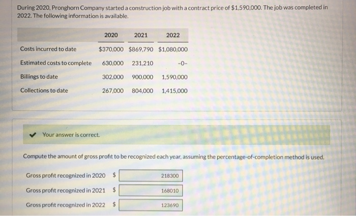 Solved During 2020, Pronghorn Company started a construction | Chegg.com