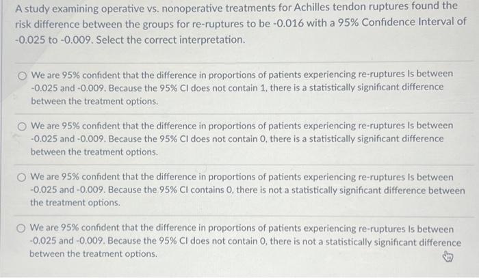 A study examining operative vs. nonoperative | Chegg.com
