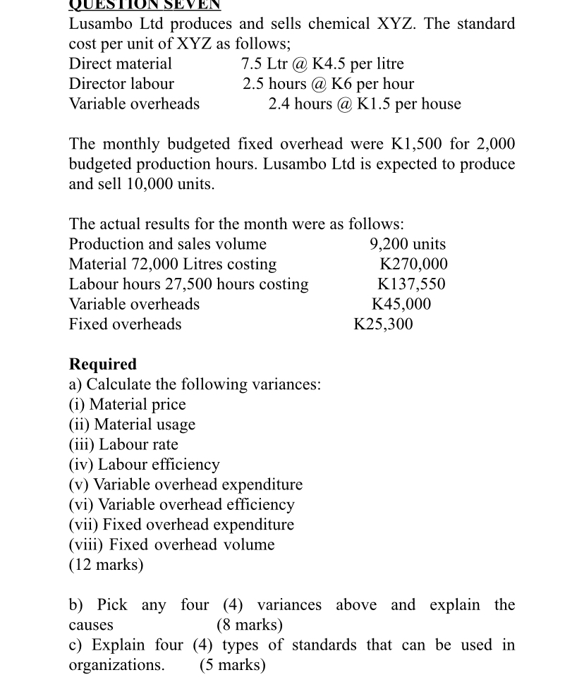 Solved Lusambo Ltd produces and sells chemical XYZ. ﻿The | Chegg.com