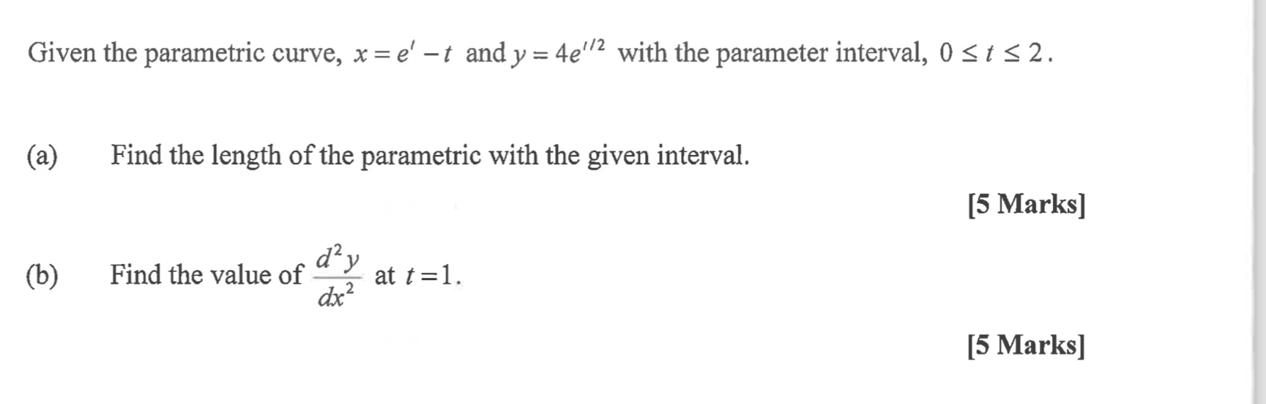 Solved Given the parametric curve, x=et-t ﻿and y=4et2 ﻿with | Chegg.com