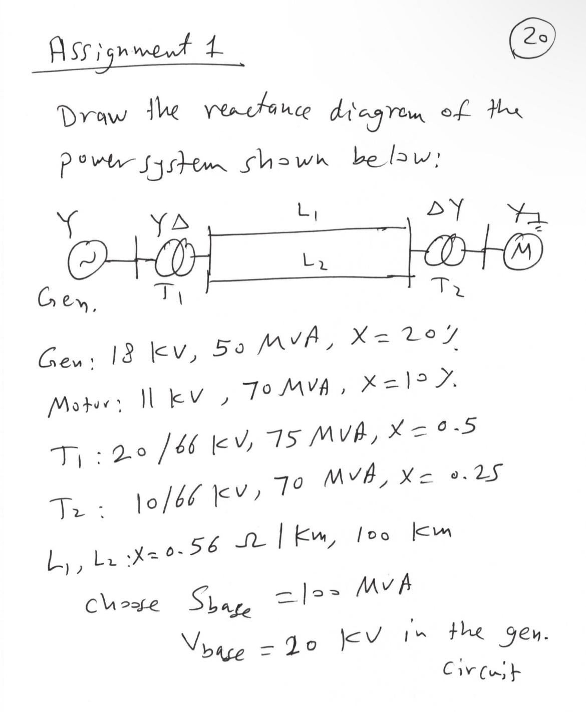 Solved Assignment 1(20)Draw the reactance diagram of the | Chegg.com