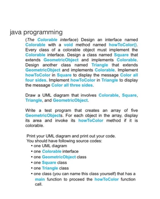 Solved A Programming The Colorable Interface Design An 