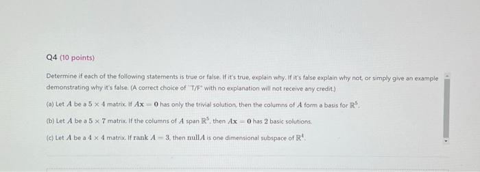 Solved Q4 (10 points) Determine if each of the following | Chegg.com