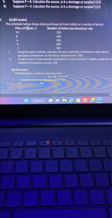 Solved Suppose P=8. Calculate the excess. Is it a shortage | Chegg.com