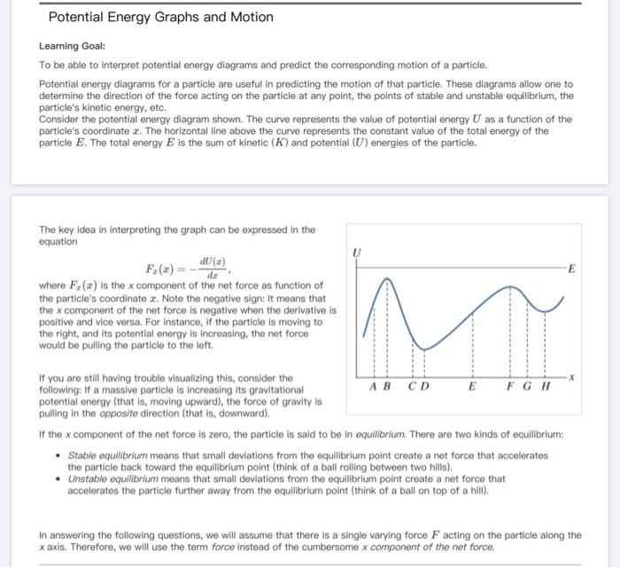 Solved Potential Energy Graphs and Motion Learning Goal: To | Chegg.com