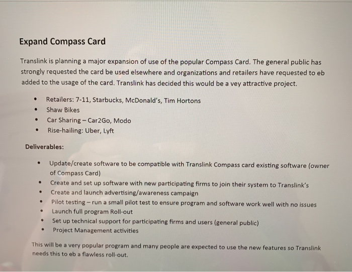 Expand Compass Card Translink is planning a major | Chegg.com