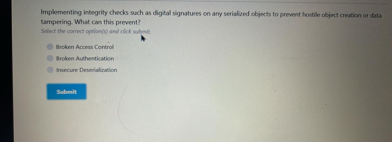 Solved Implementing integrity checks such as digital | Chegg.com