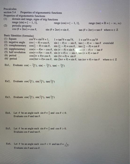 Solved range (tan) = Precalculus section 5.4 Properties of | Chegg.com