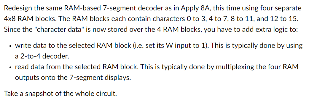 Redesign the same RAM-based 7-segment decoder as in | Chegg.com