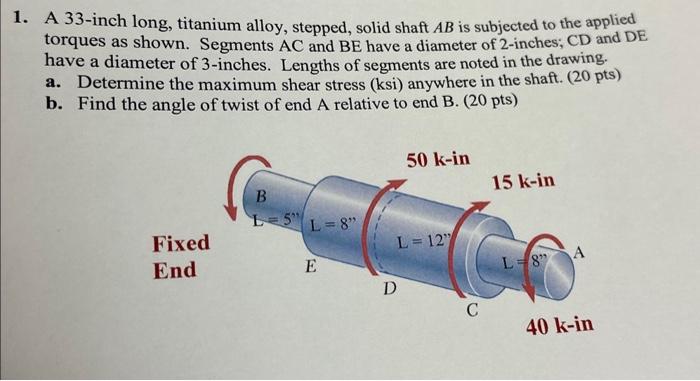 Solved A 33-inch long, titanium alloy, stepped, solid shaft | Chegg.com