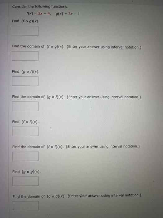 Solved Consider the following functions. f(x) = 2x + 4, g(x) | Chegg.com