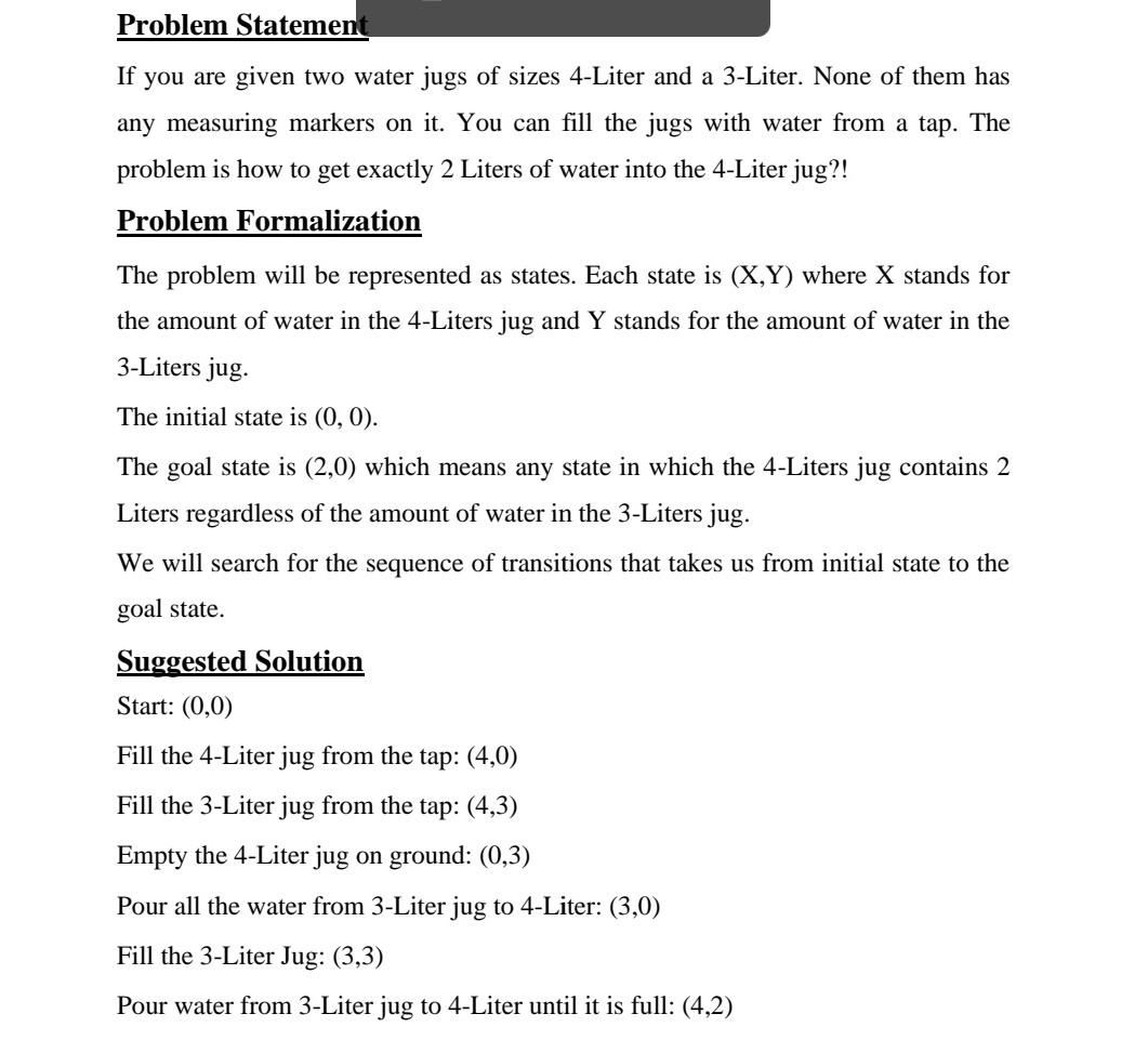 Solved Problem Statement If you are given two water jugs of | Chegg.com