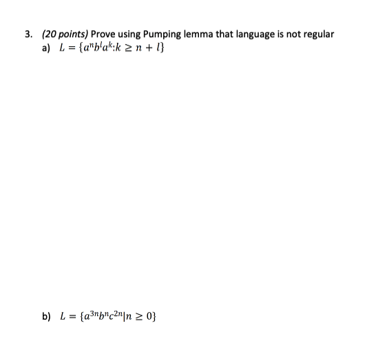 Solved Prove using Pumping lemma that language is not | Chegg.com