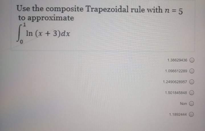 Solved Use the composite Trapezoidal rule with n = 5 to | Chegg.com