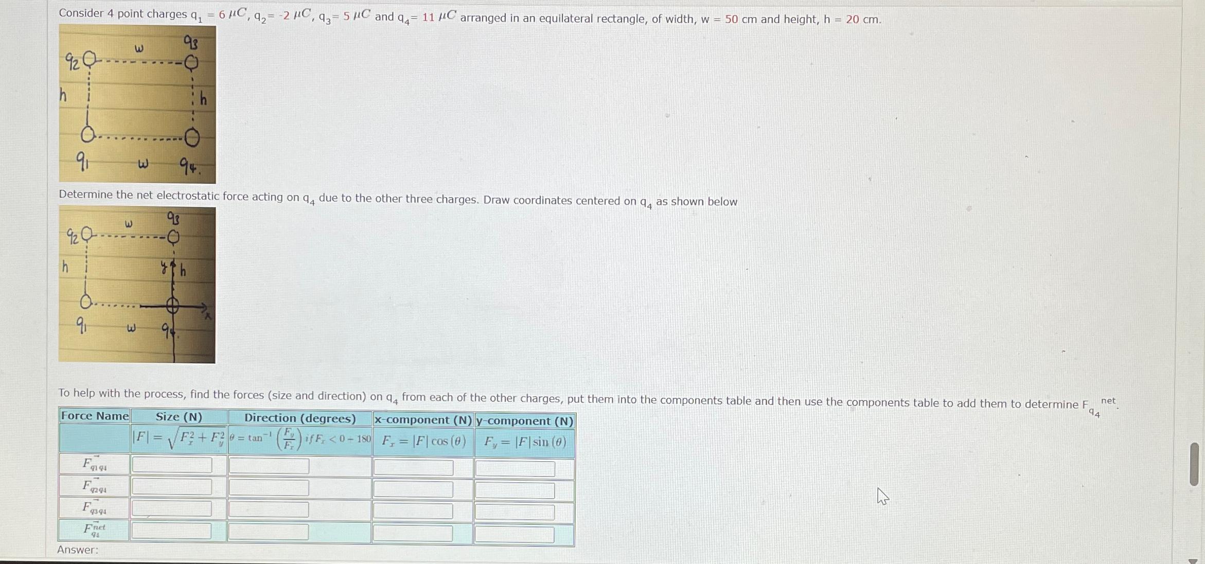 Solved Consider 4 ﻿point charges q1=6μC,q2=-2μC,q3=5μC ﻿and | Chegg.com