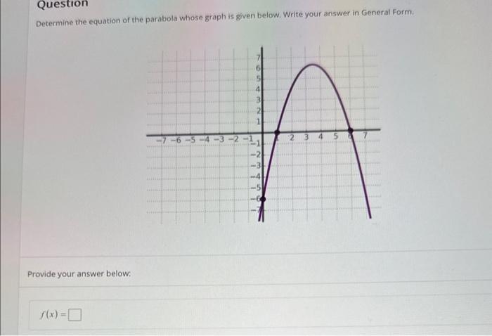 Solved Determine the equation of the parabola whose graph is | Chegg.com