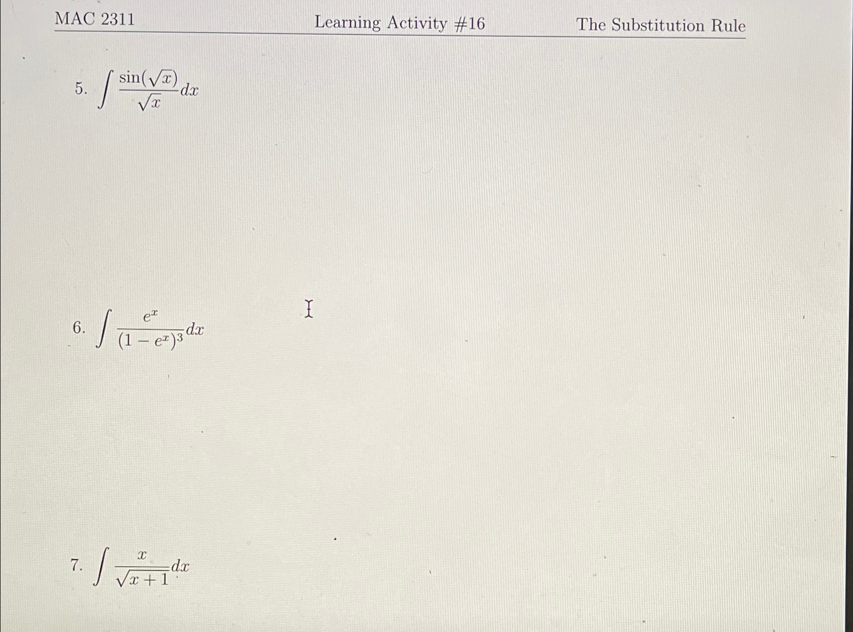 Solved MAC 2311Learning Activity #16The Substitution | Chegg.com