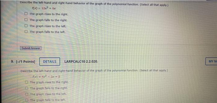 Solved Describe the left hand and right-hand behavior of the | Chegg.com