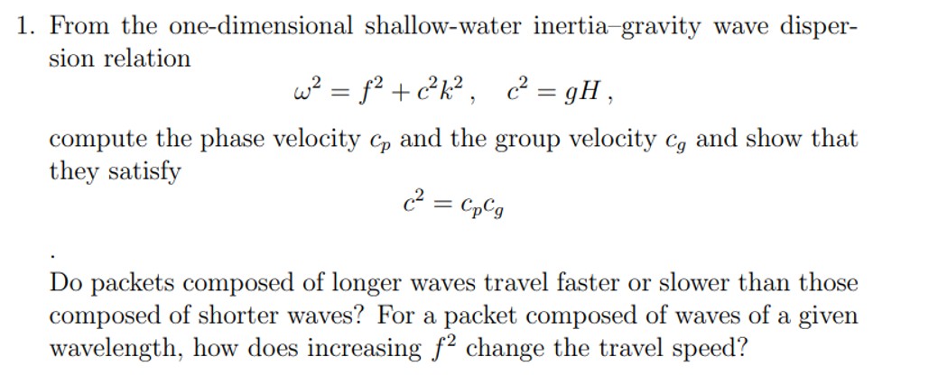 Solved From the one-dimensional shallow-water | Chegg.com