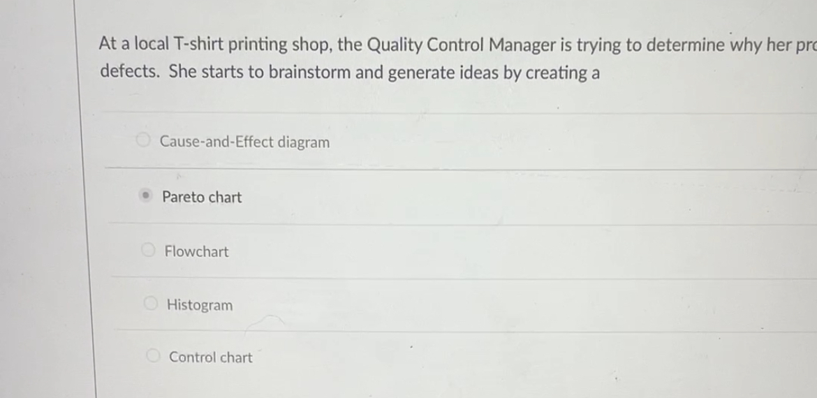 Solved At a local T-shirt printing shop, the Quality Control | Chegg.com