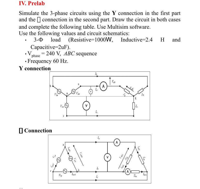 Solved IV. ﻿PrelabSimulate the 3-phase circuits using the Y | Chegg.com