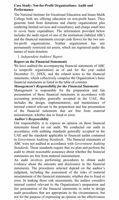 Case Study: Not-for-Profit Organizations: Audit and | Chegg.com