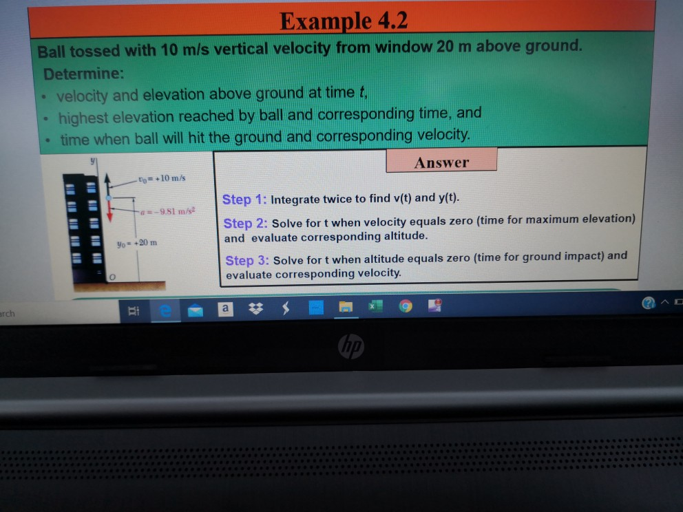 Solved Example 4.2 Ball tossed with 10 m/s vertical velocity | Chegg.com