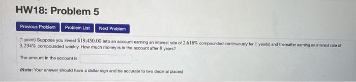 Solved HW18: Problem 5 Previous Problem Probler List Next | Chegg.com