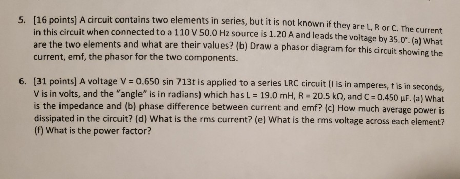 Solved 5. [16 points] A circuit contains two elements in | Chegg.com