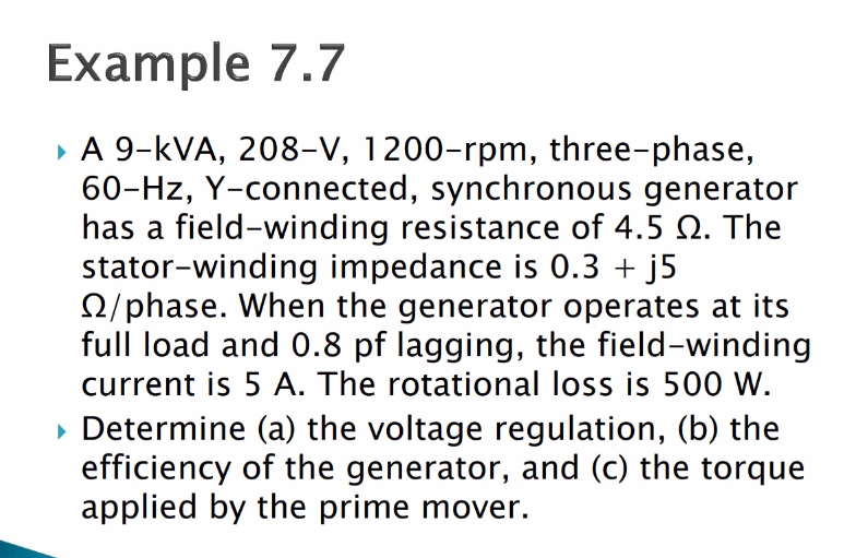 Solved Example 7.7A 9-kVA, 208-V, 1200-rpm, ﻿three-phase, | Chegg.com