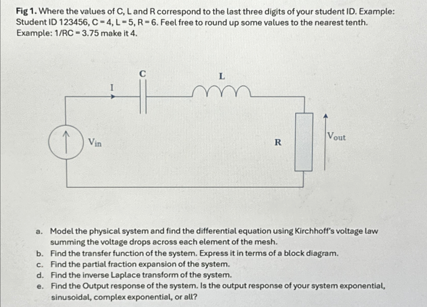 Solved Fig 1. ﻿Where the values of C,L ﻿and R ﻿correspond to | Chegg.com