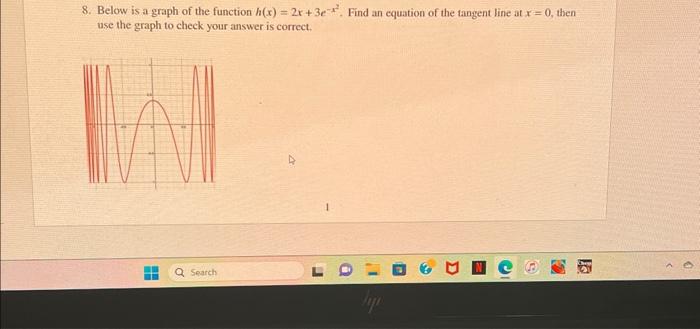 Solved 8. Below is a graph of the function h(x)=2x+3e−x2. | Chegg.com