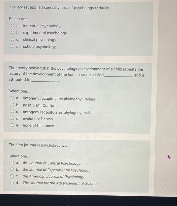 Solved The largest applied specialty area of psychology | Chegg.com