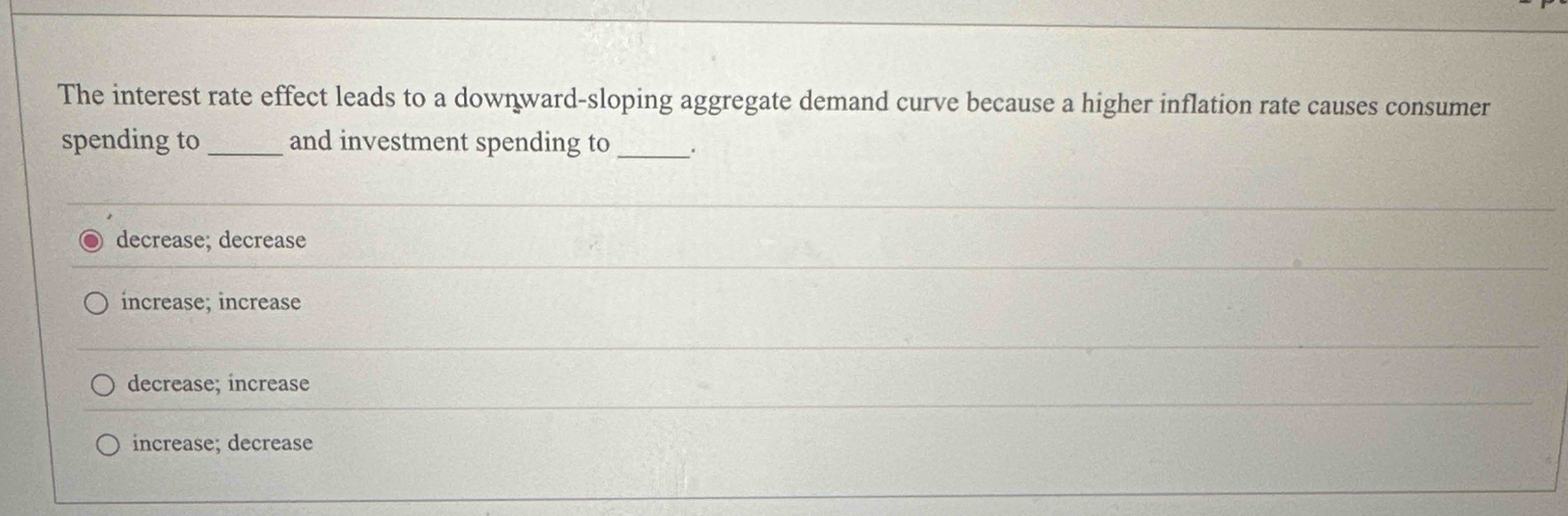 Solved The interest rate effect leads to a downyward-sloping | Chegg.com