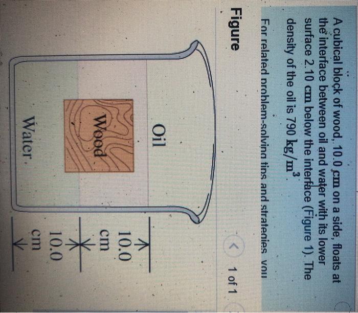 Solved A cubical block of wood, 10.0 cm on a side, floats at | Chegg.com