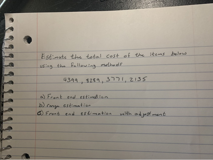 Solved Estimate the total cost of the items below using the | Chegg.com