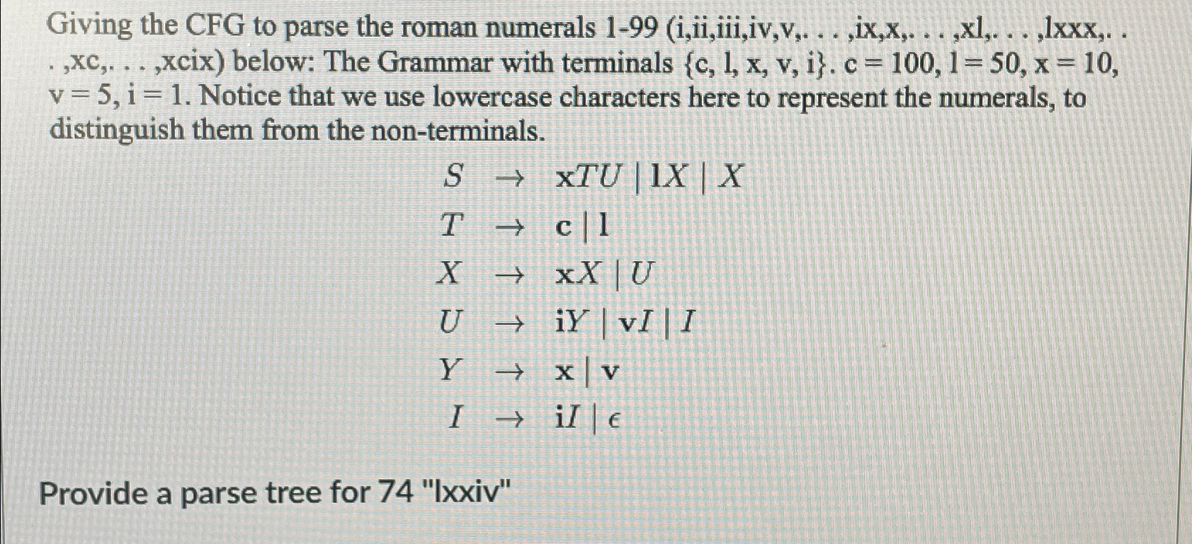 Solved Giving the CFG to parse the roman numerals | Chegg.com