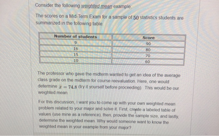 Solved: Consider The Following Weighted Mean Example The S... | Chegg.com