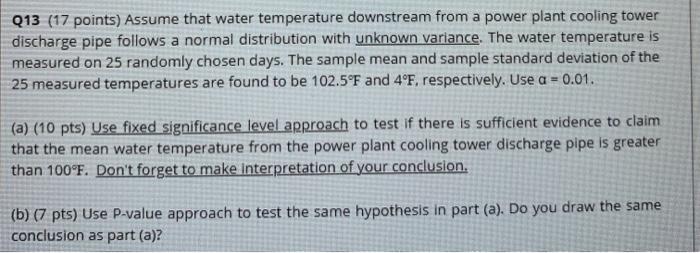 Solved Q13 (17 points) Assume that water temperature | Chegg.com