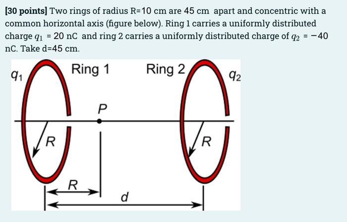 Solved [30 points] Two rings of radius R=10 cm are 45 cm | Chegg.com