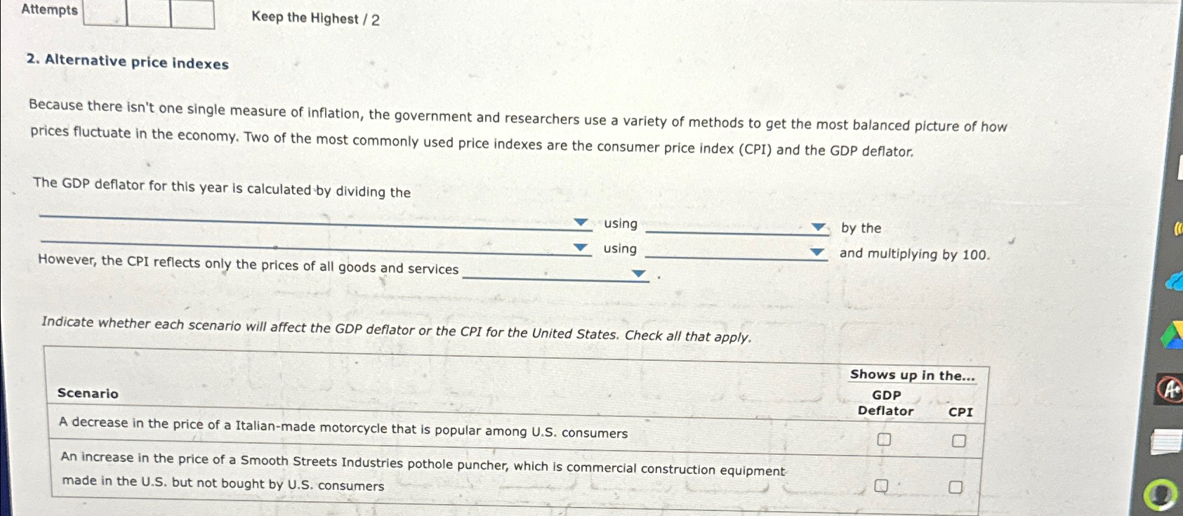 Solved AttemptsKeep the Highest / 22. ﻿Alternative price | Chegg.com