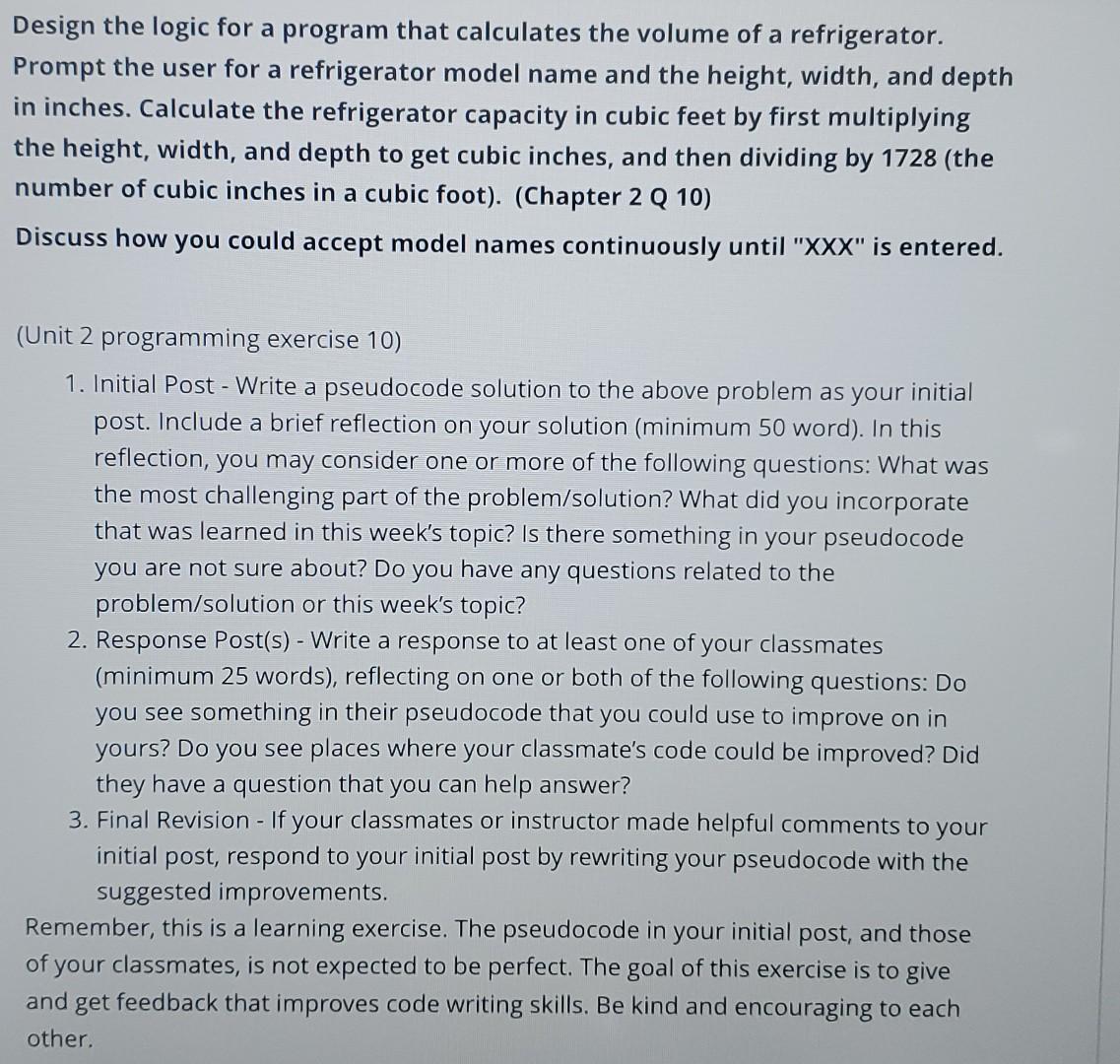 Solved Design the logic for a program that calculates the | Chegg.com